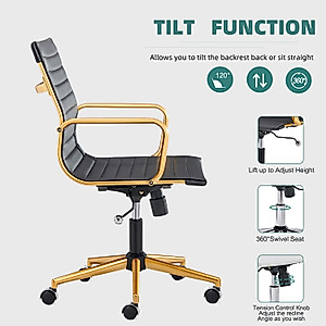 LUXMOD Leather Office Chair in Black, Gold Ergonomic Home Office Desk Chair with Armrests, Mid Back Leather Office Chair for Back Support, Adjustable Black and Gold Chair (1pcs)