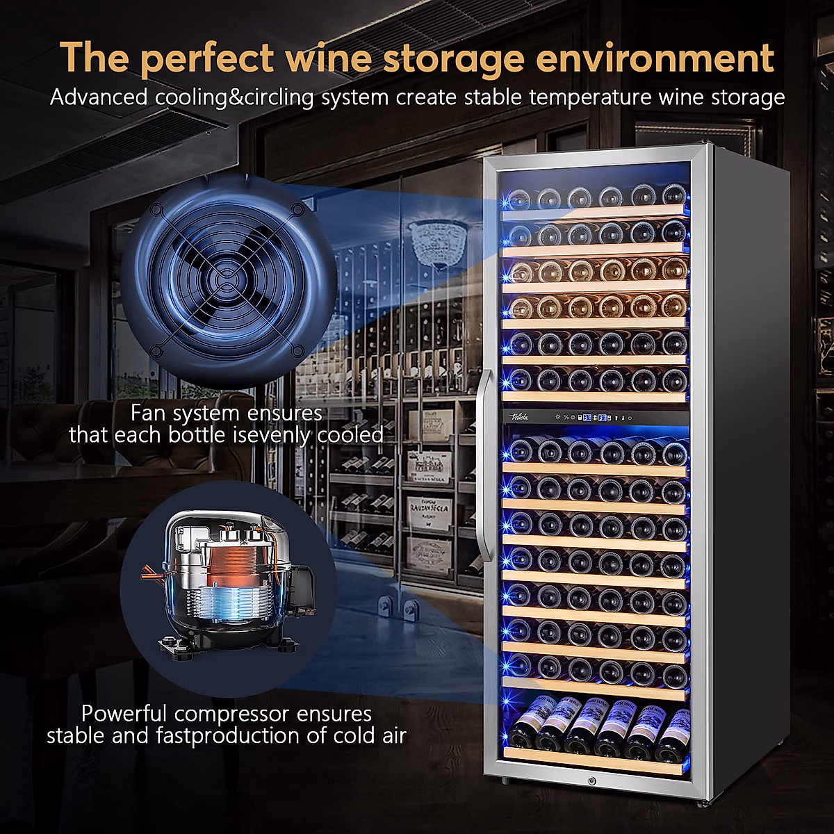 Velieta 24 Inch Wine Cooler Fridge Dual Zone, Professional Large Capacity High Wine Refrigerator with Powerful Compressor, Quiet Operation and Elegant Design-KMHJ408D