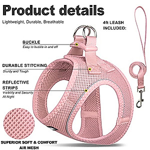 Fida Cat Harness and Leash Set for Walking Kitten and Puppy, Escape Proof Kitten Harness with Breathable Lightweight Soft Mesh, Adjustable Reflective Step-in Design for Kitten and Puppy.(XXXS, Pink)