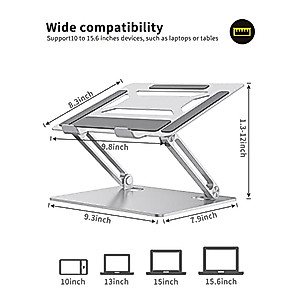 Ergopollo Laptop Stand for Desk with Stable Heavy Base, Adjustable Height, Ergonomic Heavy Metal Riser Holder, Foldable Mount Elevator, Compatible with 10 to 15.6 Inches Notebook Computer