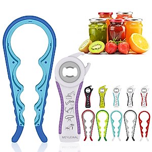 MEYUEWAL 5-in-1 Multi-Functional Bottle, Jar, and Can Opener with Silicone Handle for Children, Elderly, and Arthritis Sufferers (Blue)