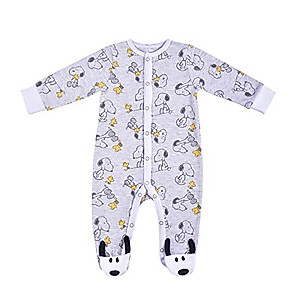 Peanuts Worldwide, LLC Snoopy Boys’ Coverall Footed Romper and Hat Set for Newborn – Grey