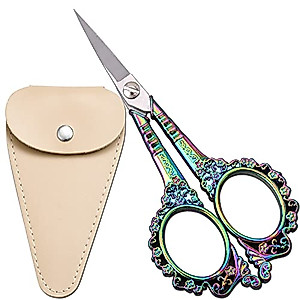 HITOPTY Embroidery Scissors, 4.5in Small Sharp Pointed Tip Vintage Detail Shears with Sheath for Craft, Sewing, Thread Cutting, Artwork, Needlework
