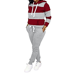 TOPONSKY Hoodie Womens Sweatsuits Jogger Jogging Suits Outfits Long Tracksuit Set Wine M