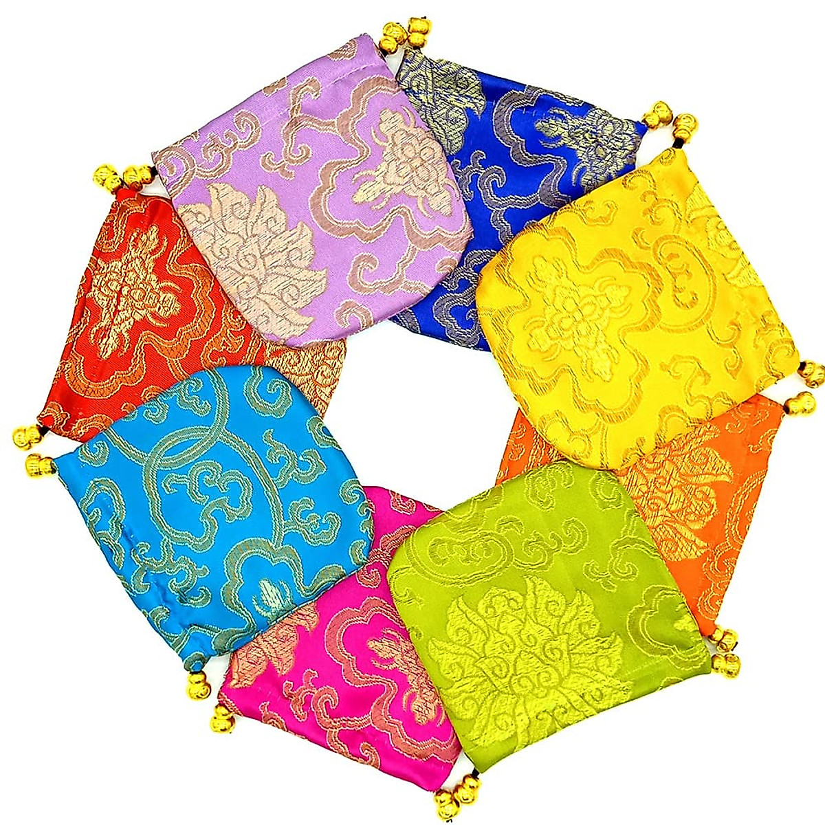 NHW Brocade Embroidery Drawstring Jewelry Bag Purse Pouch size about 4.3 * 4.3 inches