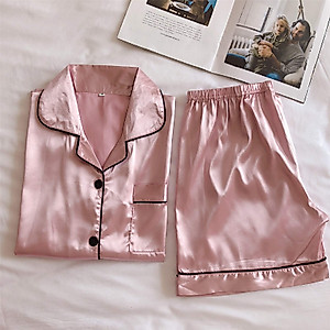 Silk Pajamas Womens Summer Short Sleeve Comfy Sleepwear Soft Satin Button Down Loungewear Cute 2 Piece Silky Pjs Shorts Set Gifts for Mothers Wife Matching Set Night Outfit