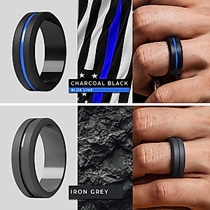 ThunderFit Silicone Wedding Rings for Men, Brushed Top Middle Engraved Line Rubber Engagement Bands 8.2mm Wide 2.5mm Thick - 1/4/6/7 Variety Multipack (Pack N - Size 10.5-11 (20.60mm))