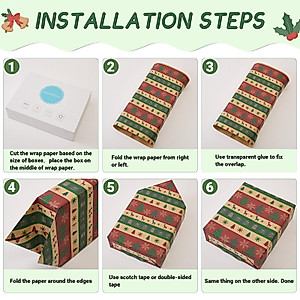 Vintage Christmas Wrapping Paper Mini Roll 17 Inch X 120 Inch 3 Different Christmas Rolls, Grid, Christmas Tree, Deer and Dell Print Wrapping Paper for Kids Gift Wrapping, Christmas Family Party, Christmas Tree Decorations