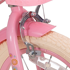 JOYSTAR 14 Inch Kids Bike Little Daisy Girls Bike with Training Wheels Doll Bike Seat Basket & Streamers Princess Kids Bicycle for Girls Toddler Bike 3-5 Years Pink