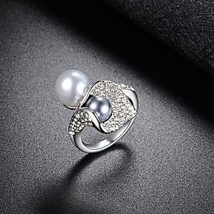 Aprilery Pearl Rings for Women, Fashion Infinity Flower Ring Crystal Statement Ring Band Cocktail Costume Jewelry Gifts for Her