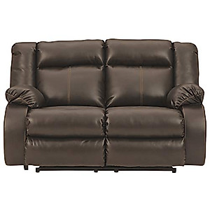 Signature Design by Ashley Denoron Faux Leather Power Reclining Loveseat with Adjustable Positions and USB Plug In, Gray