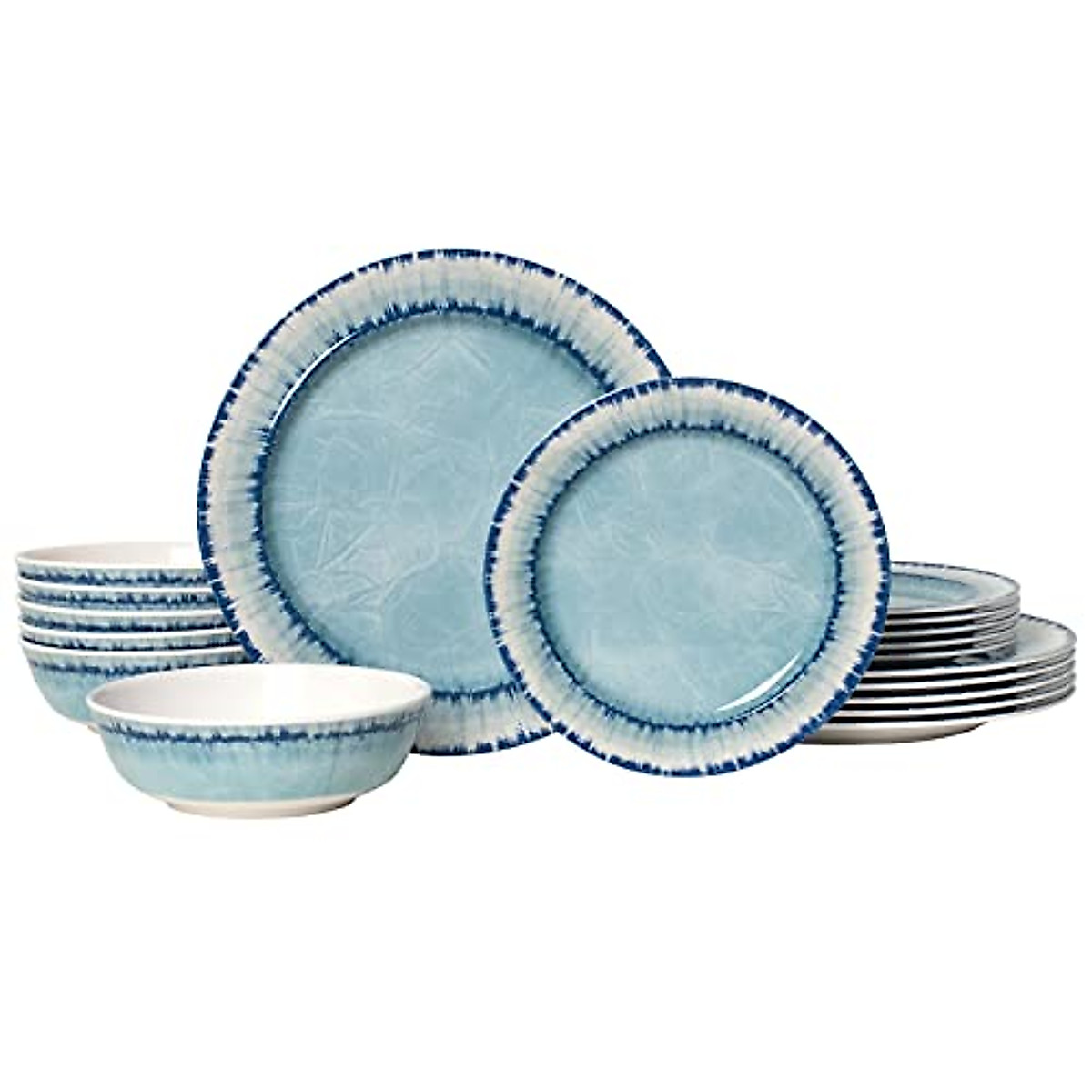 AELS Melamine Dinnerware Set of 18 Pcs Dinner Dishes Set, Lightweight Unbreakable for Indoor and Outdoor Use, BPA Free, Dishwasher Safe, Light Blue