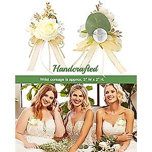 Ndeno Ivory Rose Wrist Corsage and Boutonniere Set Artificial Men Wristlet Band Bracelet for White Wedding Flowers Ceremony Accessories Prom Suit Decorations（6pcs Boutonnieres,Champagne）