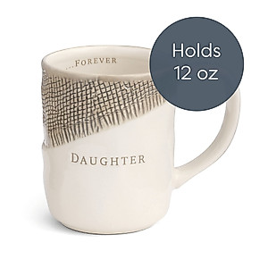 DEMDACO Mother and Daughter Hug Glossy Cream 12 ounce Stoneware Ceramic Mugs Set of 2