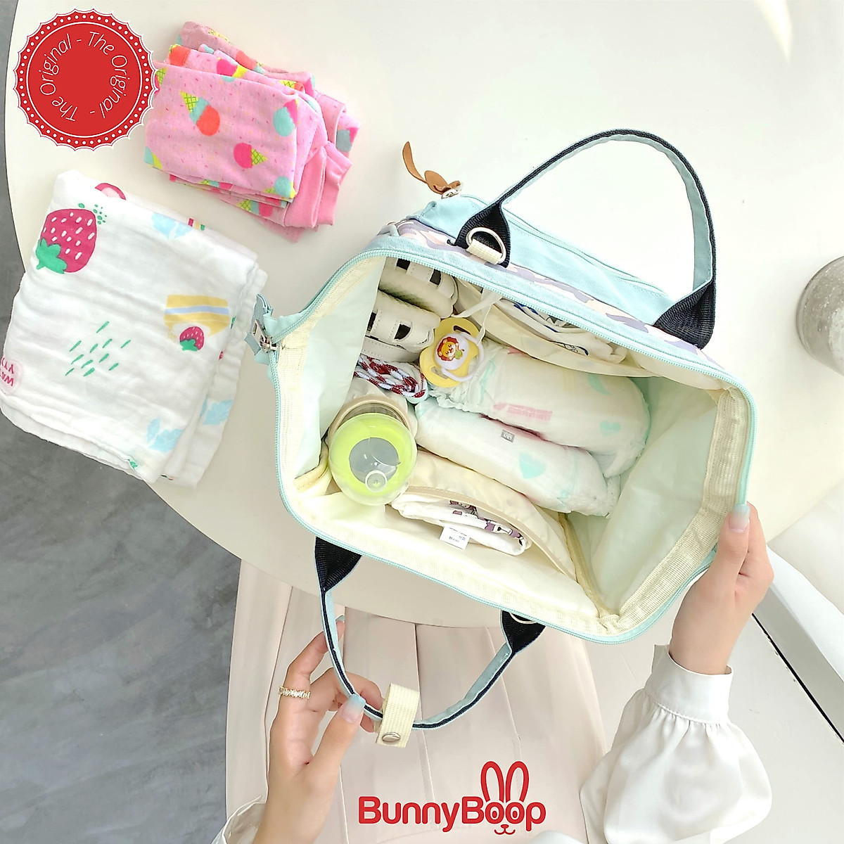 BunnyBoop Medium Small Baby Diaper Bag Backpack - Diaper Bags For Baby Girl Tote Diaper Bag Mini Diaper Bag Tote & Crossbody Baby Bag For Mom Bag | Baby Backpack Diaper Bags For Boys