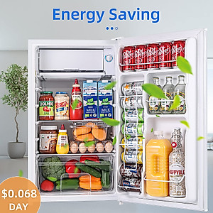 BANGSON Mini Fridge with Freezer, 3.2Cu.Ft, Single Door Small Refrigerator, Energy-Efficient, Low Noise, Mini fridge for Bedroom Dorm and Office, White