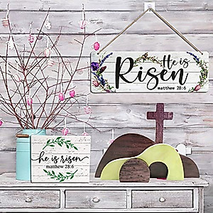 Ahzemepinyo Easter Resurrection Scene Set  He is Risen Wooden Tabletop Centerpieces Decorations The Tomb was Empty Signs for Jesus Easter Home Holiday Table Décor