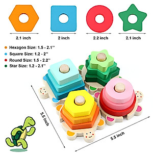 WOOD CITY Stacking Toys for Toddlers 1-3, Montessori Shape Sorter Baby Toys 12-18 Months, Wooden Block Educational Puzzle Toys for Boys Girls 1 2 3 4 Year Old Preschool Learning Gifts