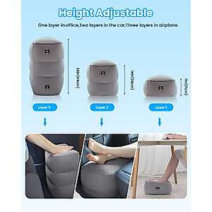 Inflatable Foot Rest for Air Travel - Airplane Foot Rest Adjustable Height Leg Pillow for Kids & Adults on Plane, Car, Train, Office and Home (1 PCS)