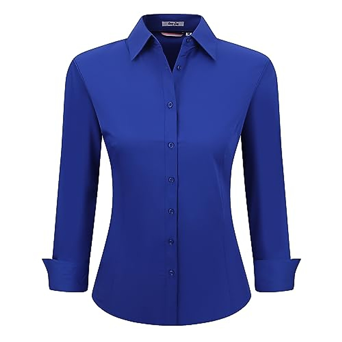 Womens Button Down Shirts Long Sleeve Regular Fit Basic Simple Stretch Work Blouse Royal Blue XXL