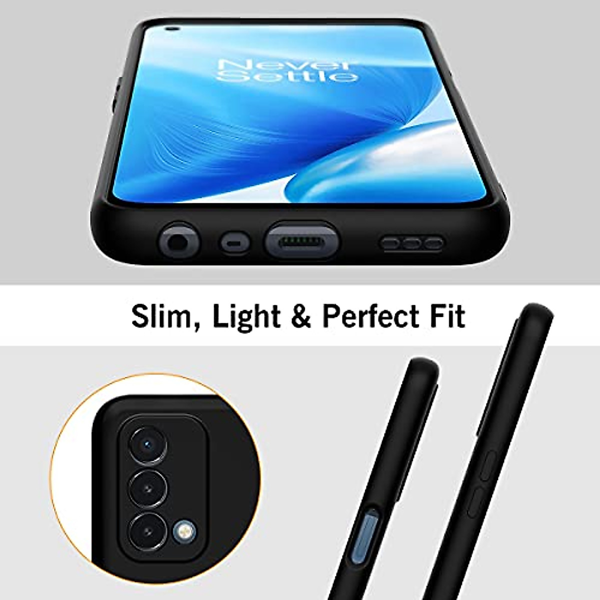 Foluu for OnePlus Nord N200 5G Case, Liquid Silicone Gel Rubber Bumper Case with Soft Microfiber Lining Cushion Slim Hard Shell Shockproof Protective Cover for OnePlus Nord N200 5G 2021 (Black)