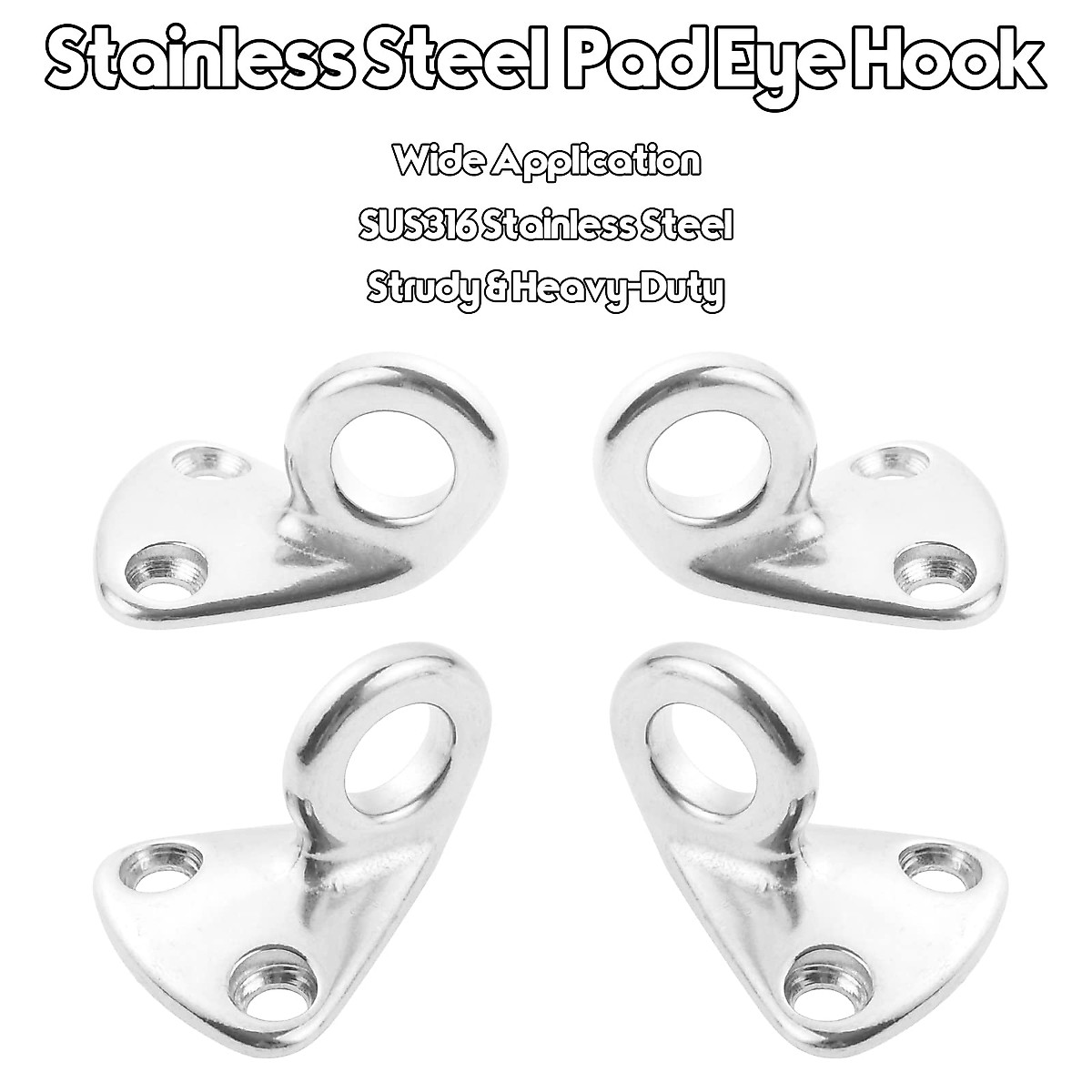 AMYSPORTS Outdoor Stainless Fender Hook Steel Hooks Wall Pad Eye Stainless Marine Hanger Hook Plate Hanging SUS316 4pcs