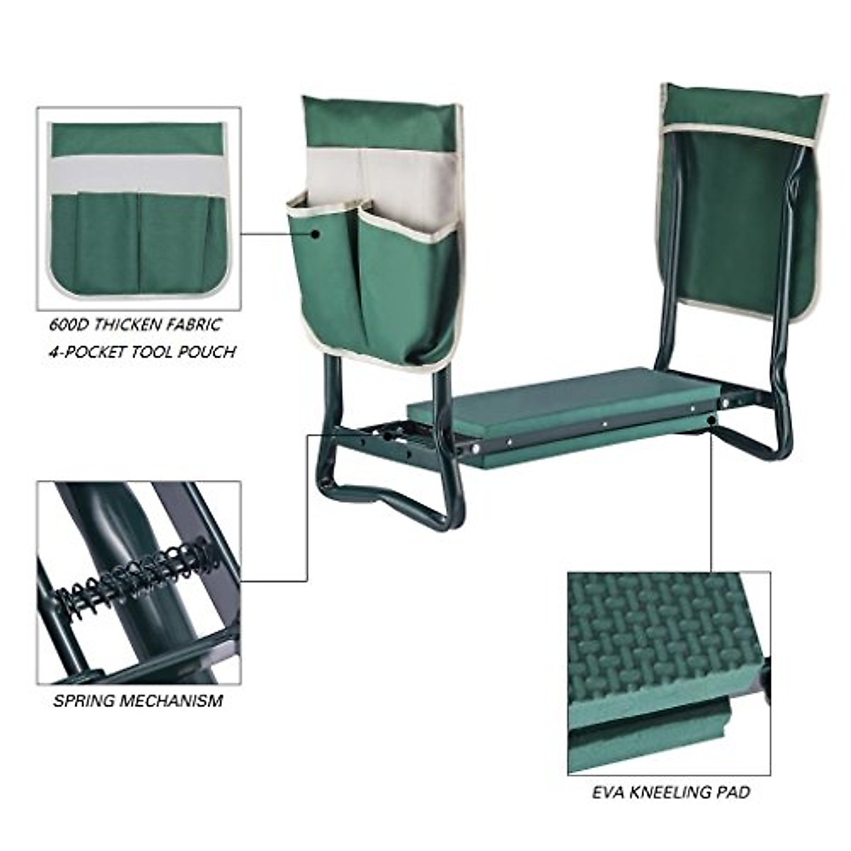 Garden Kneeler and Seat--Folding Garden Stool, Gardening Bench Supplies, Heavy Duty Kneeler with 2 Ex-Large Pouches, EVA Foam Thick Pad, Detachable Belt--Gardening Gift for Women Men Gardener Lovers