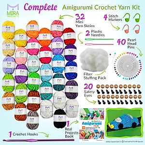 Crochet Kit for Beginners | Learn to Crochet Stuffed Toys | Amigurumi guide book with step-by-step instructions on 10 unique projects| 32 Colored Yarn Skeins (700 yards) and all Accessories