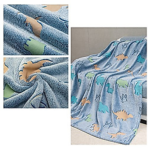 QH Seamless Cute Dinosaur Glow in The Dark Throw Blanket Luminous Blanket-Fun, Cozy Fleece Throw Blanket Made for Great Gifts 60in x 50in