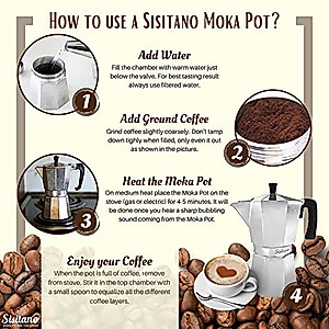 Sisitano Espresso Maker, 9oz Moka Pot 6 expresso cups, Greca Coffee Maker, Cafetera Cuban Coffee Maker, Percolator Coffee Pot, Electric/Gas Stovetop Espresso Maker inspired by Italian Coffee Makers
