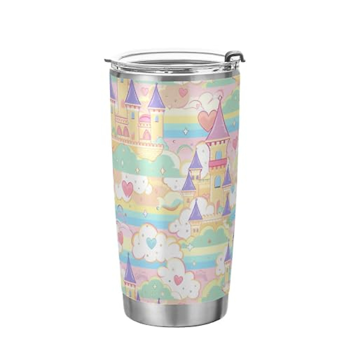 HXshaoye Castle, Princess cartoon Stainless Steel reusable coffee cups with lids with Lid and Straw hot coffee travel mug for café simply flip straw tumbler vaso para cafe termica 20oz