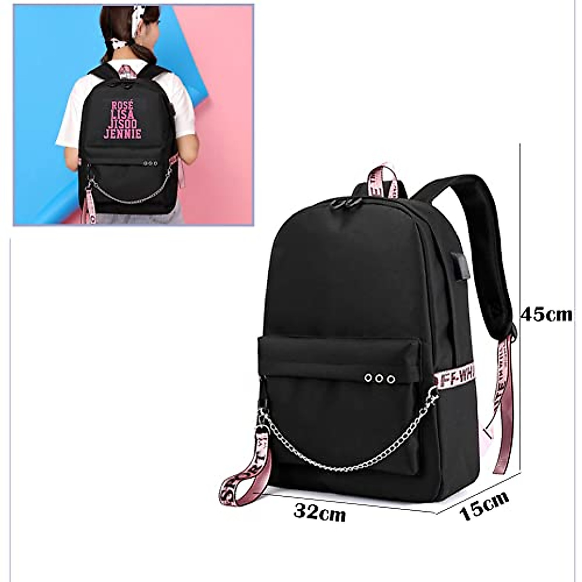 Anzeho Kpop Backpack Lisa Rose JISOO Jennie Backpack Laptop Backpack with USB Charging Port Travel Outdoor Daypack for Girls