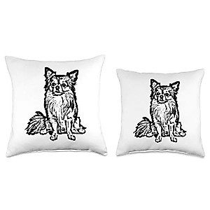 Long Haired Chihuahua Gifts & Tees Chihuahua Long Hair Dog Lover Black for Women Men Throw Pillow, 16x16, Multicolor