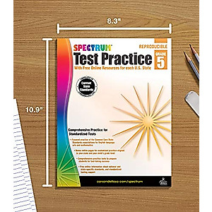 Spectrum 5th Grade Test Practice Workbooks All Subjects, Ages 10 to 11, 5th Grade Test Practice, Language Arts, Reading Comprehension, Vocabulary, Writing and Math Reproducible Book - 160 Pages