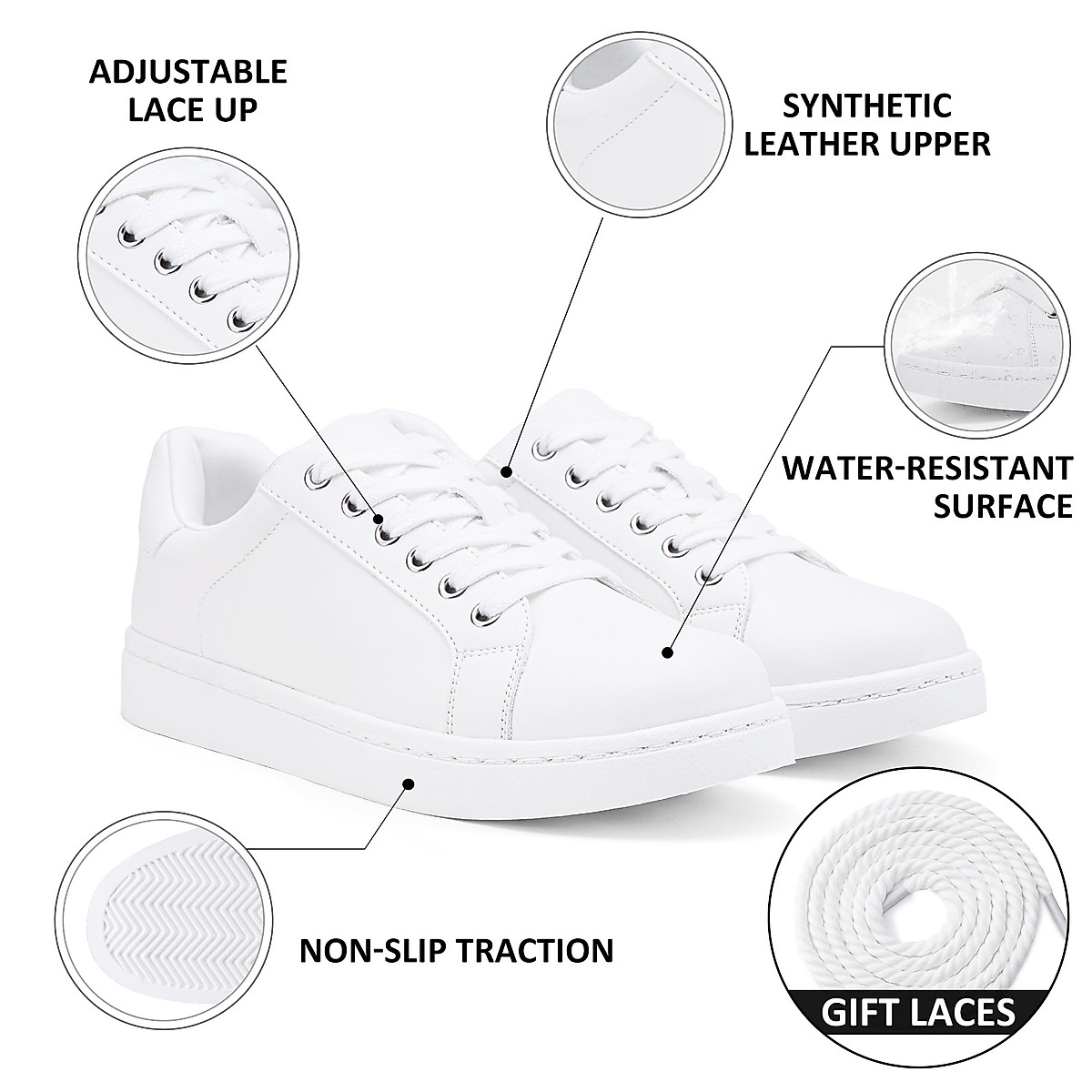 Vepose Women's 8003 Fashion Lace Up Comfortable Casual Tennis Sneakers,White,Size 8M US(CJY8003 White 08)