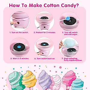 Cotton Candy Machine, Mini Cotton Candy Maker for Kids, Pink Vintage Candy Maker for Christmas Gift, Home, Birthday Family Party, Includes 25 Cotton Candy Sticks & Sugar Scoop