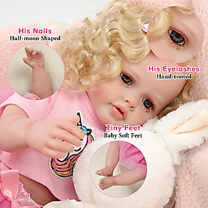 QARUQASE Lifelike Reborn Baby Dolls - 22inch Realistic Baby Doll Newborn Baby Dolls Full Vinyl Body Poseable Real Life Baby Dolls Girl with Hair for Kids Age 3+