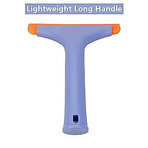 Lunbengo Small Shower Squeegee for Glass Doors, Bathroom Mirror, Tiles, Long Handle Squeegee with Soft Silicone Blade for Windshield, Car Tinting Glass Film Installation, 7.5 x 5.9IN, Purple