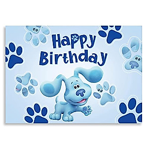 Seasonwood 7x5ft Happy Birthday Blues Dog Backdrop for Boys Birthday Party Photography Background Baby Kids Bday Blue Pet Paw Banner Decorations Cake Table Photo Booth Props