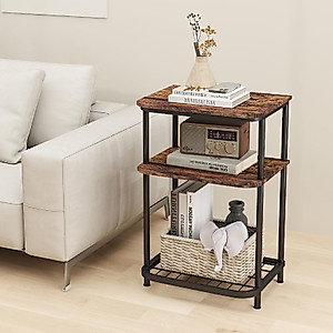 MOFAIN Side Table 3-Tier Small End Table for Small Spaces Storage Accent Table Night Stand for Living Room Bedroom Couch(Rustic Brown)