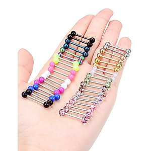 Gadeaila 14G Stainless Steel Nipple Rings Plastic Tongue Rings Straight Barbell Glitter Nipple Body Piercing Jewelry Retainer for Women Man 14MM 9/16Inch 5MM 36PCS Mixcolour