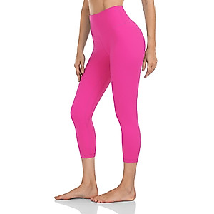 HeyNuts High Waisted Yoga Capris Leggings for Women, Buttery Soft Workout Cropped Pants Compression 3/4 Leggings 21'' Sonic Pink M(8/10)