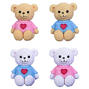Walbest Garden Miniature|Wedding Easter Decorations|Mini Yard Ornaments|4Pcs Heart Teddy Bear Model Figurine Micro Landscape Bonsai Ornament Home Decor - Mixed Color