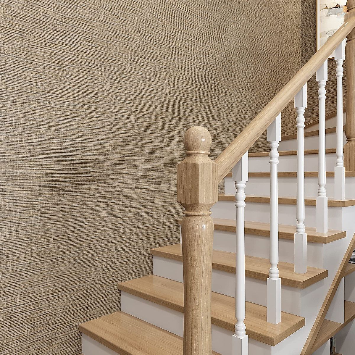 Tan Grasscloth Wallpaper Peel and Stick Textured Wallpaper Brown Linen 30"x118" Large Size Self Adhesive Imitation Cloth Contact Paper for Cabinets Fabric Vinyl Paper for Bedroom Kitchen Wall CHICHOME