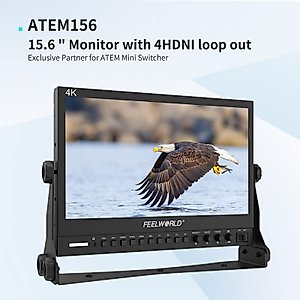 FEELWORLD ATEM156 15.6 Inch Live Streaming Broadcast Director Monitor with 4 HDMI Input Output Quad Split Display