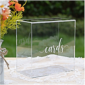 UNIQOOO Clear Acrylic Card Box w/Slot, Thick DIY Wedding Box Blank White Print, Large 10x10x5.5 in, for Reception Decoration Fundraiser Money Box Election Ballot Graduation Keepsake Party Favor
