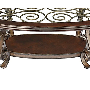 52" Cocktail Table Coffee Table, Rustic Glass Coffee Table Cocktail Tables with MDF W/Marble Paper Middle Shelf, Powder Coat Finish Metal Legs for Living Room, Office