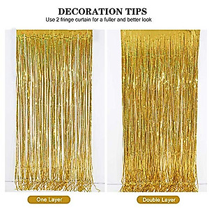 CYLMFC Gold Fringe Curtain - 2 Packs 3ftx8ft Sparkle Metallic Party Backdrop Curtain Photo Booth Props Birthday Decorations Gold Birthday Backdrop