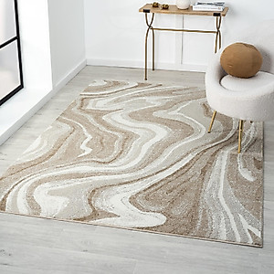 LUXE WEAVERS Marble Patterned Abstract Swirl Gold 5x7 Area Rug