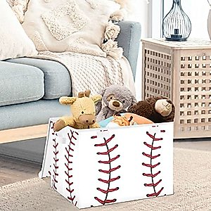 CaTaKu Baseball Lace Print Storage Bins with Lids and Handles, Fabric Large Storage Container Cube Basket with Lid Decorative Storage Boxes for Organizing Clothes